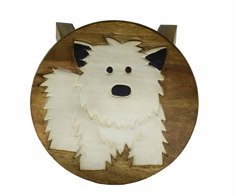 Stool Wooden White Dog – Cleopatra Trading Limited